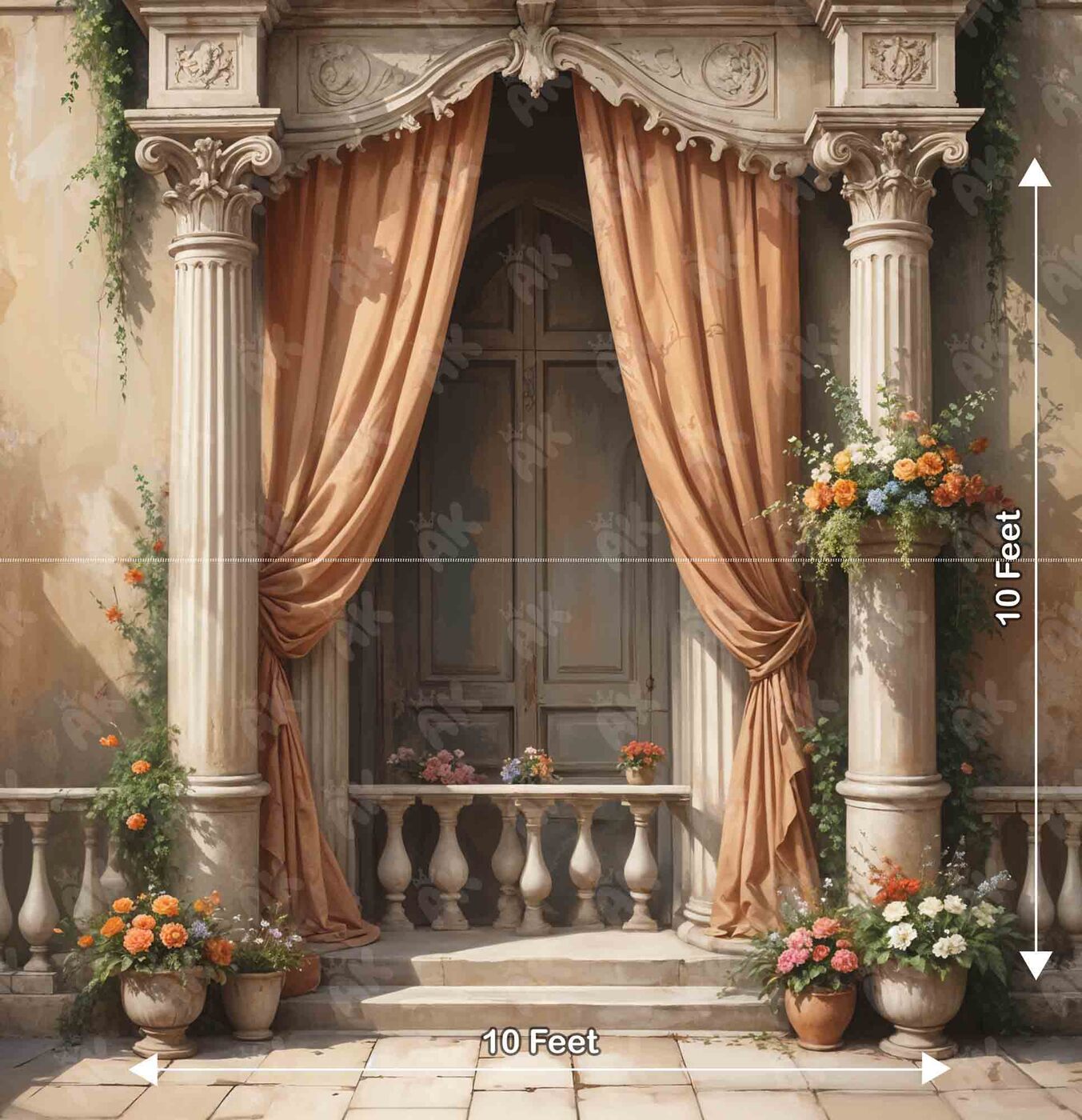 Peachy Balcony View Backdrop – Fabric Portrait & Maternity Studio Prop