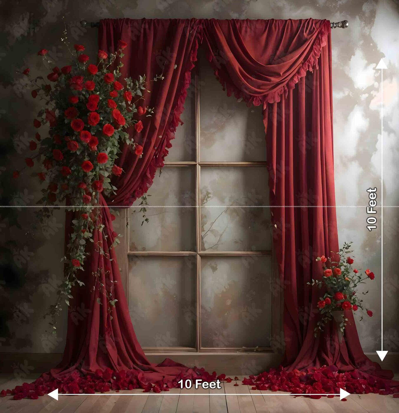 Red Rose Window Fabric Portrait Backdrop – Pre-Order Sizes 8×10/8×12/10 ...