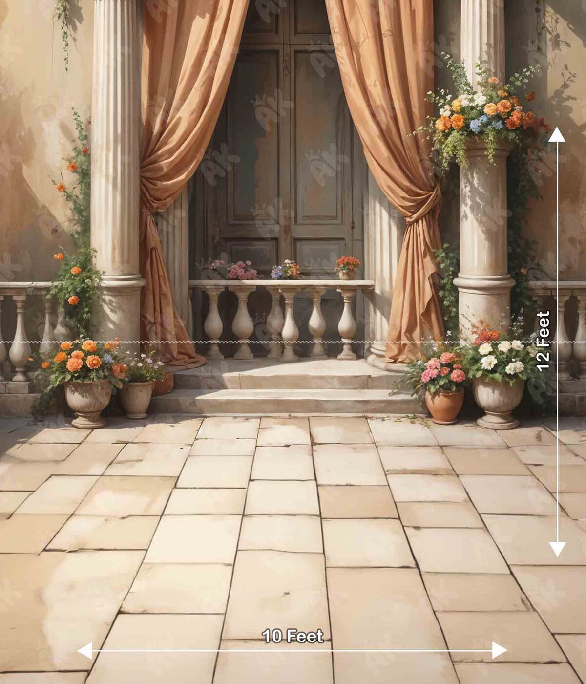 Fabric Portrait Backdrop - Peachy Balcony View