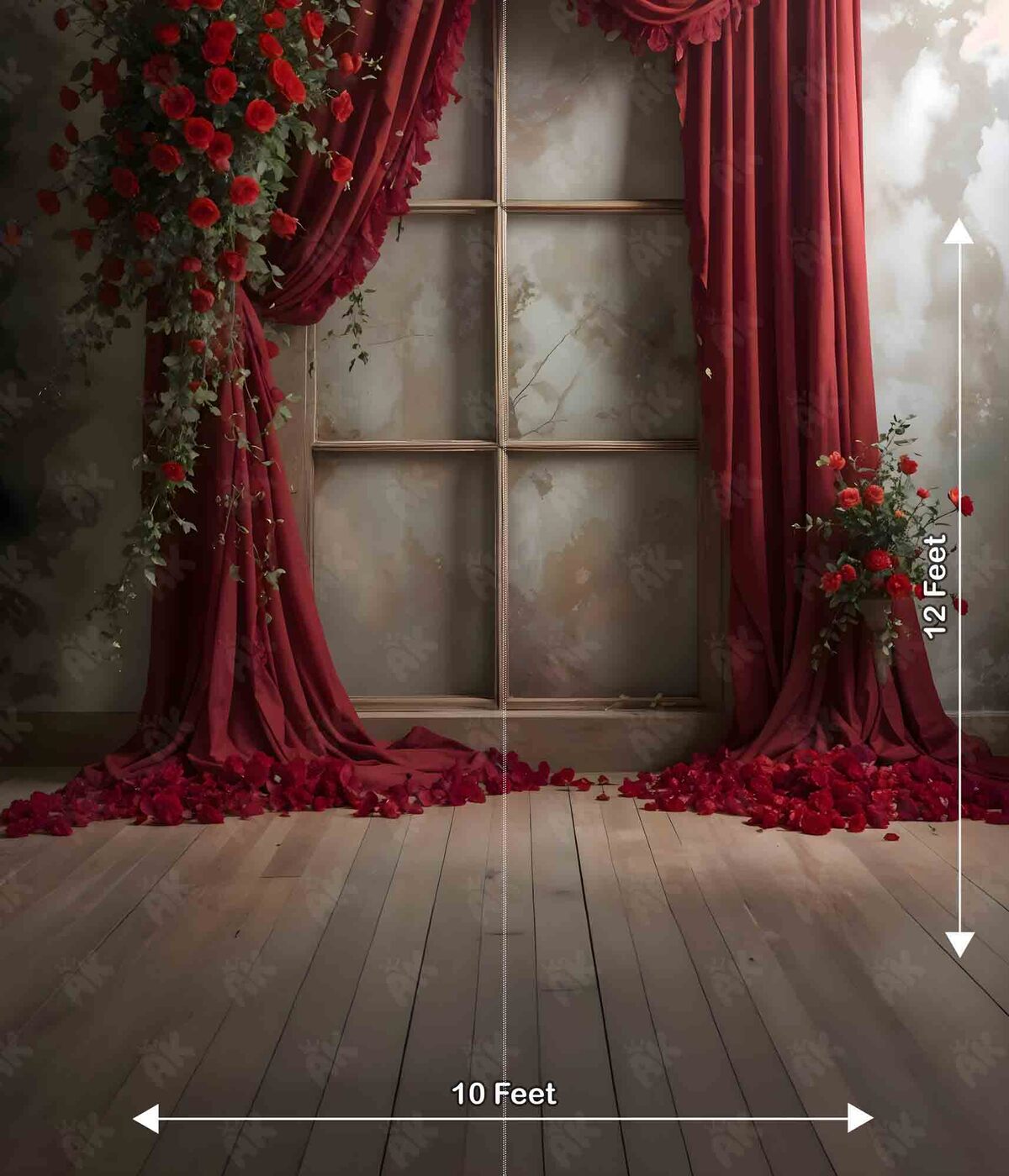 Red Rose Window Fabric Portrait Backdrop – Pre-Order Sizes 8×10/8×12/10 ...