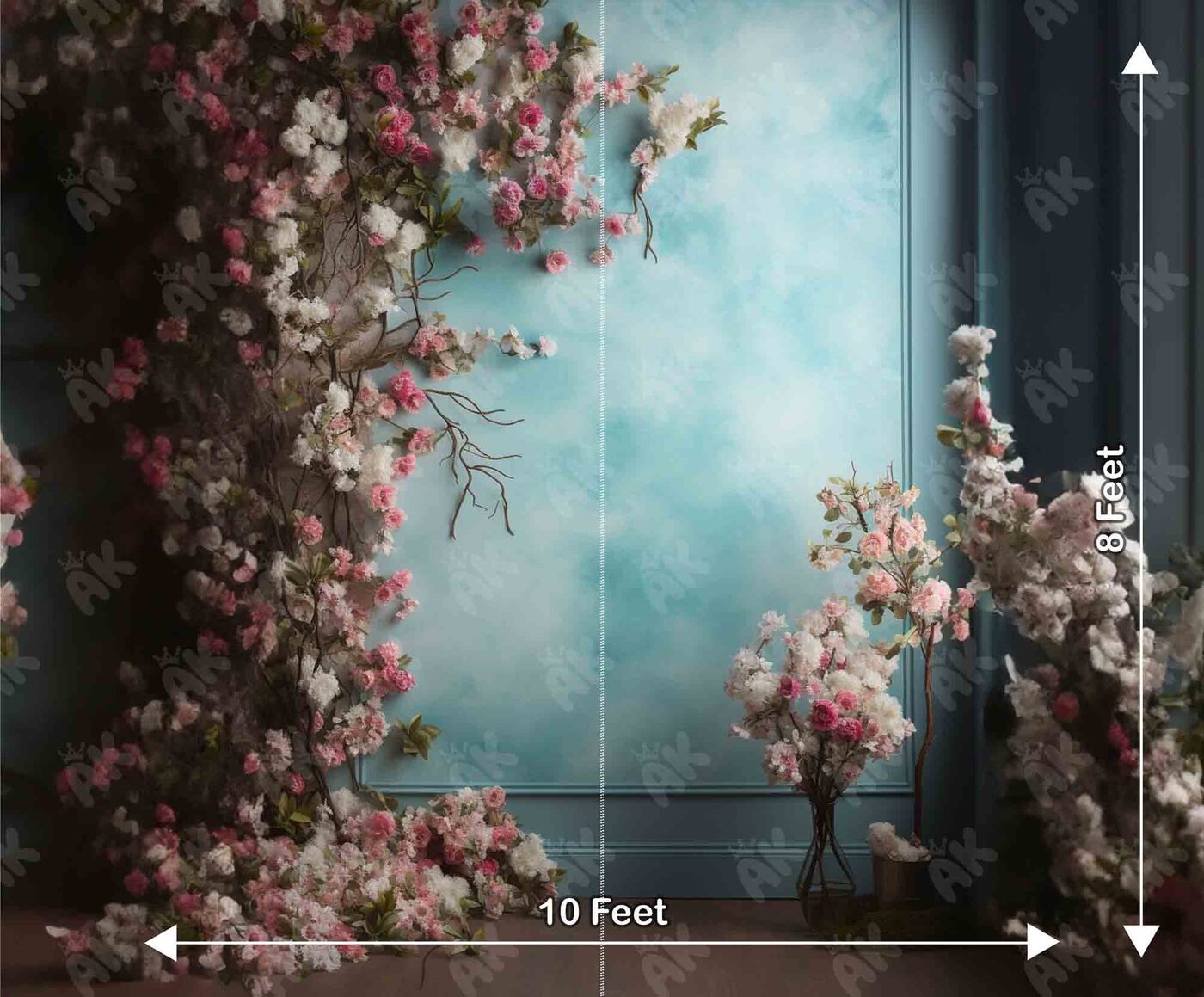 Fabric Portrait Backdrop - Cyan Floral