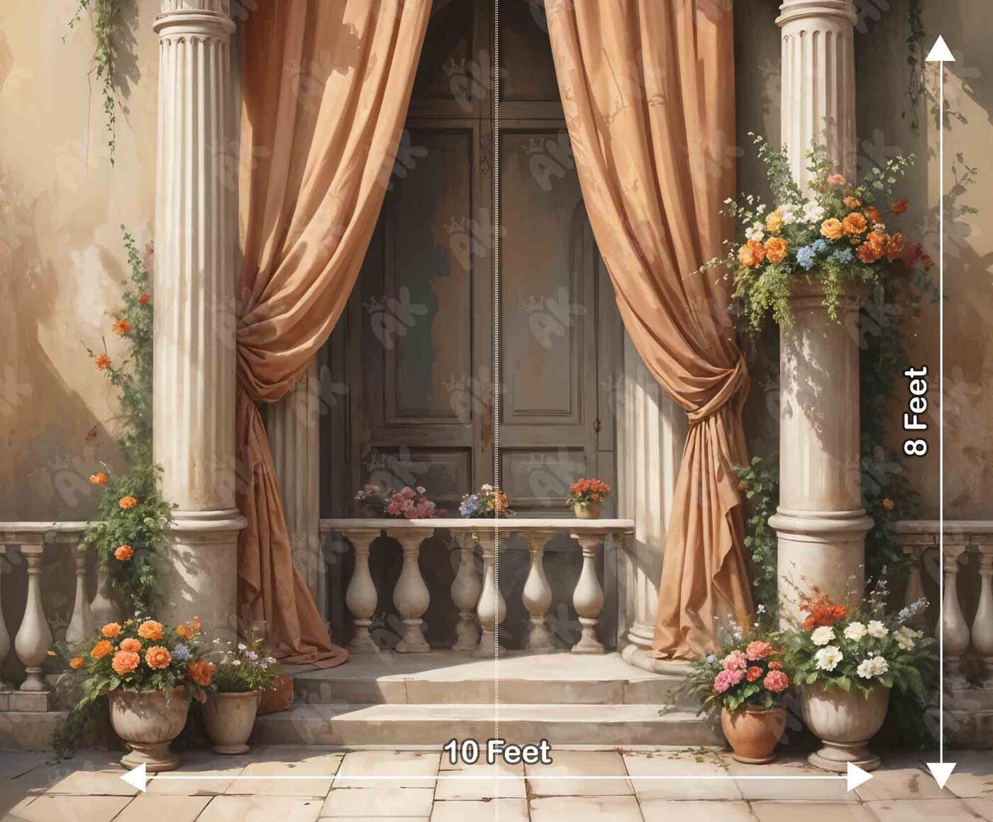 Peachy Balcony View Backdrop – Fabric Portrait & Maternity Studio Prop
