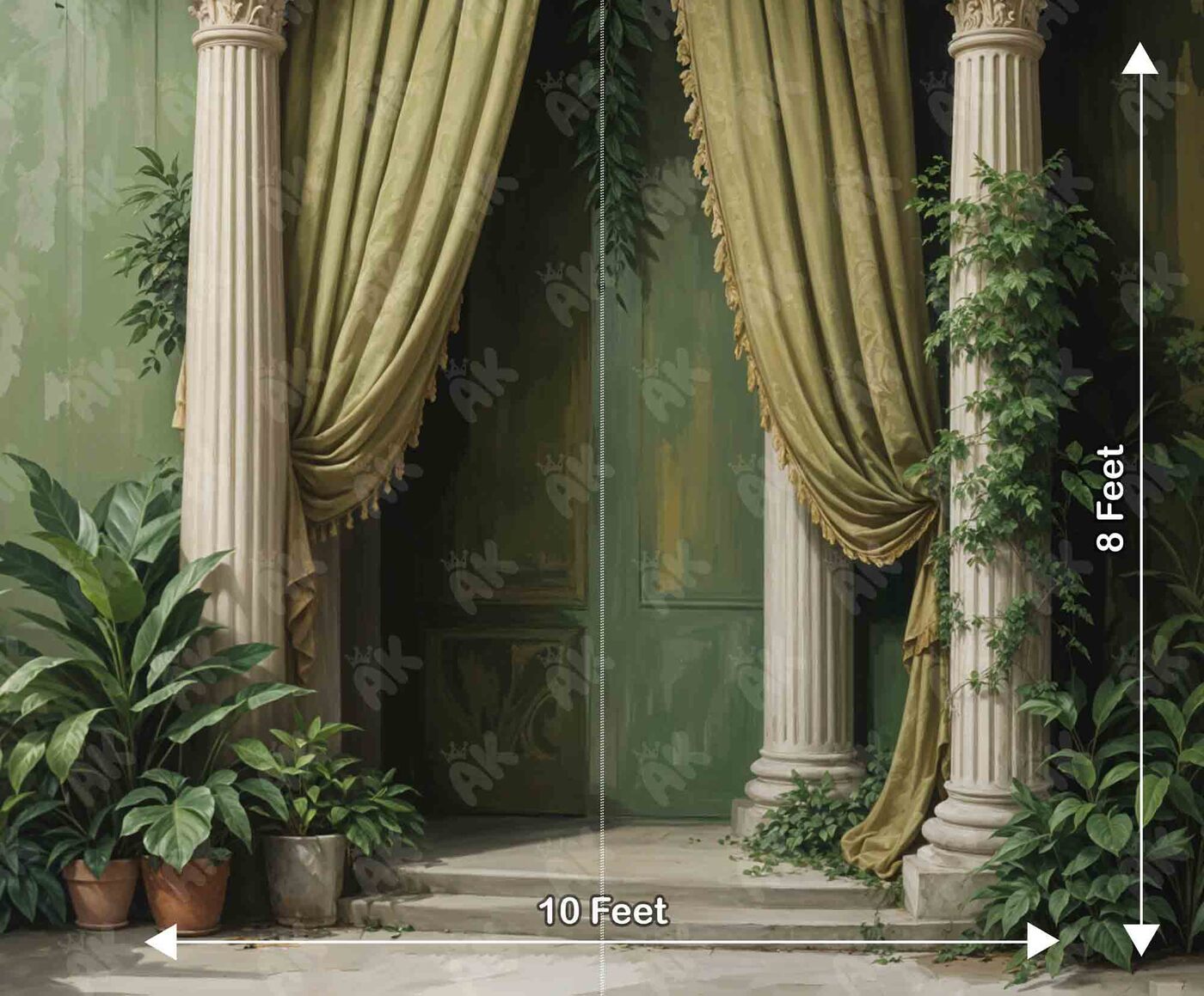 Vintage Green Entry Fabric Portrait Backdrop – Pre-Order Sizes 8×10 ft+ ...