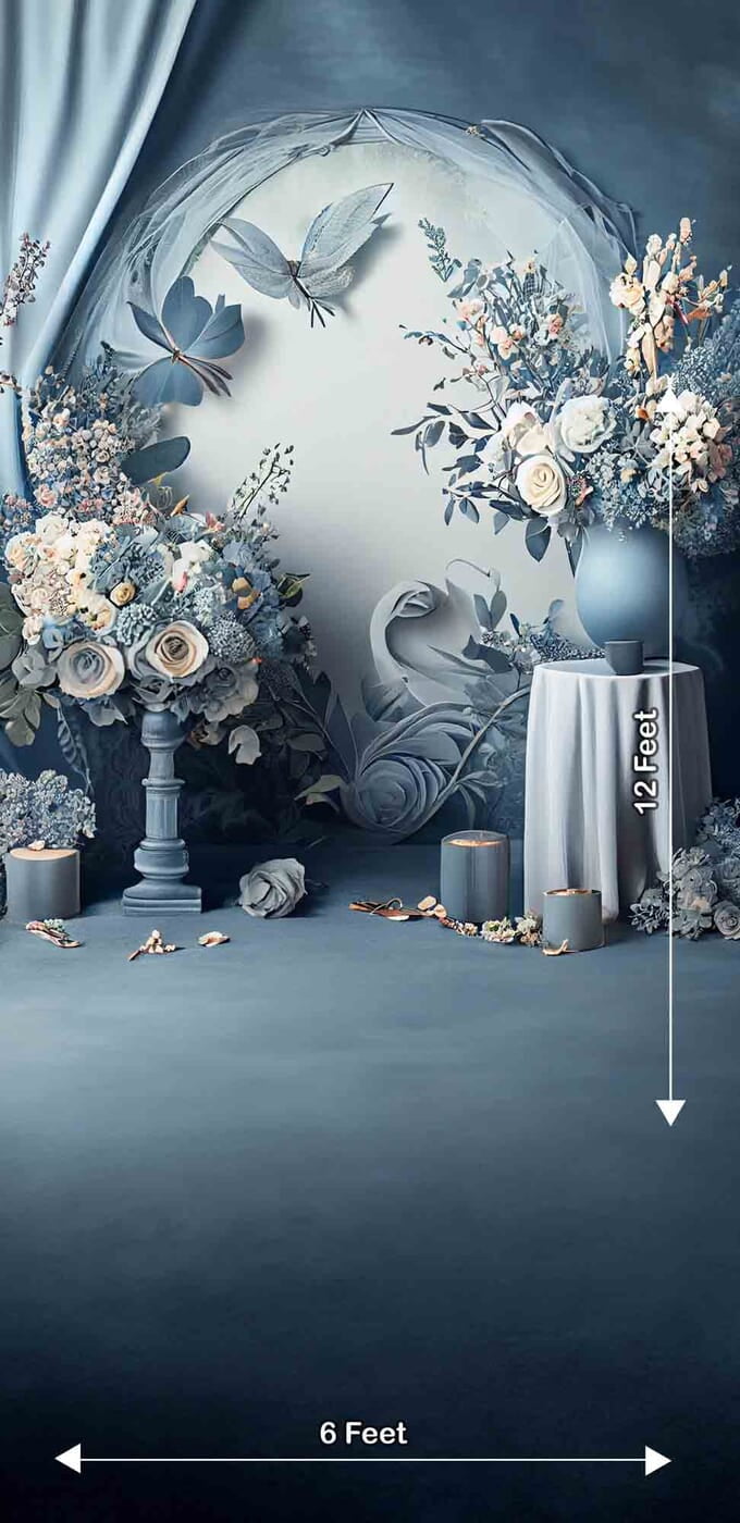 Fabric Portrait Backdrop - Blue Floral Curtain