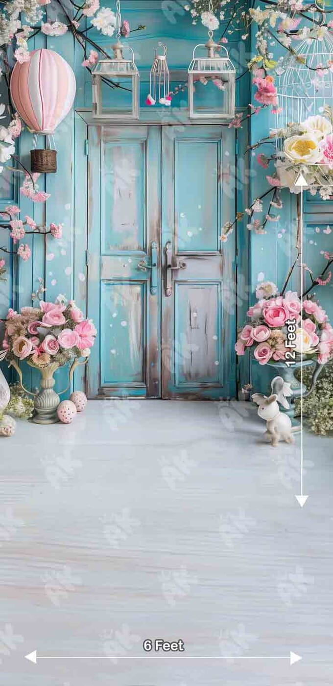 Fabric Portrait Backdrop - Blue Floral Yard