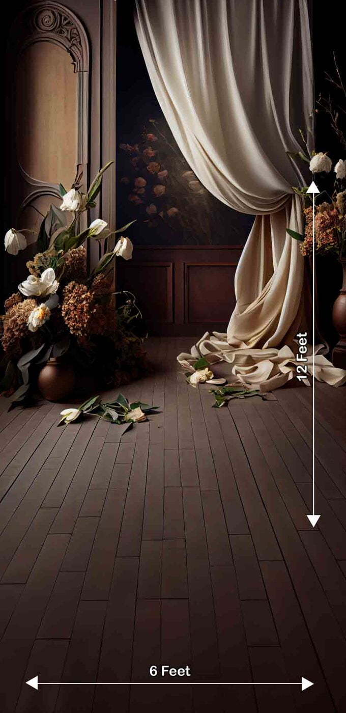 Fabric Portrait Backdrop - Brown Floral Curtain