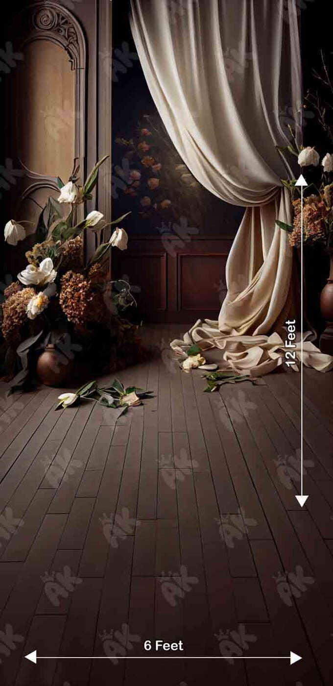 Fabric Portrait Backdrop - Brown Floral Curtain