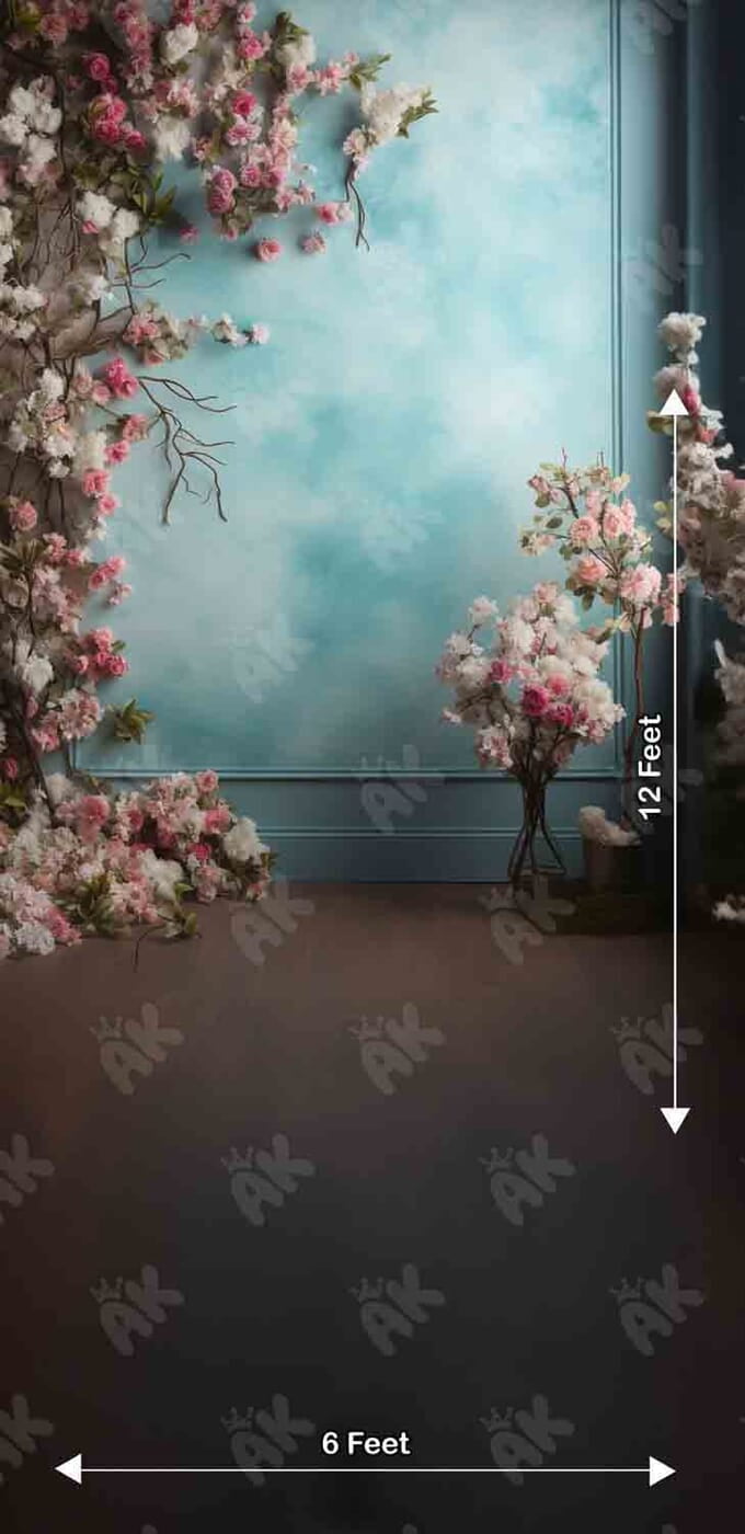 Fabric Portrait Backdrop - Cyan Floral