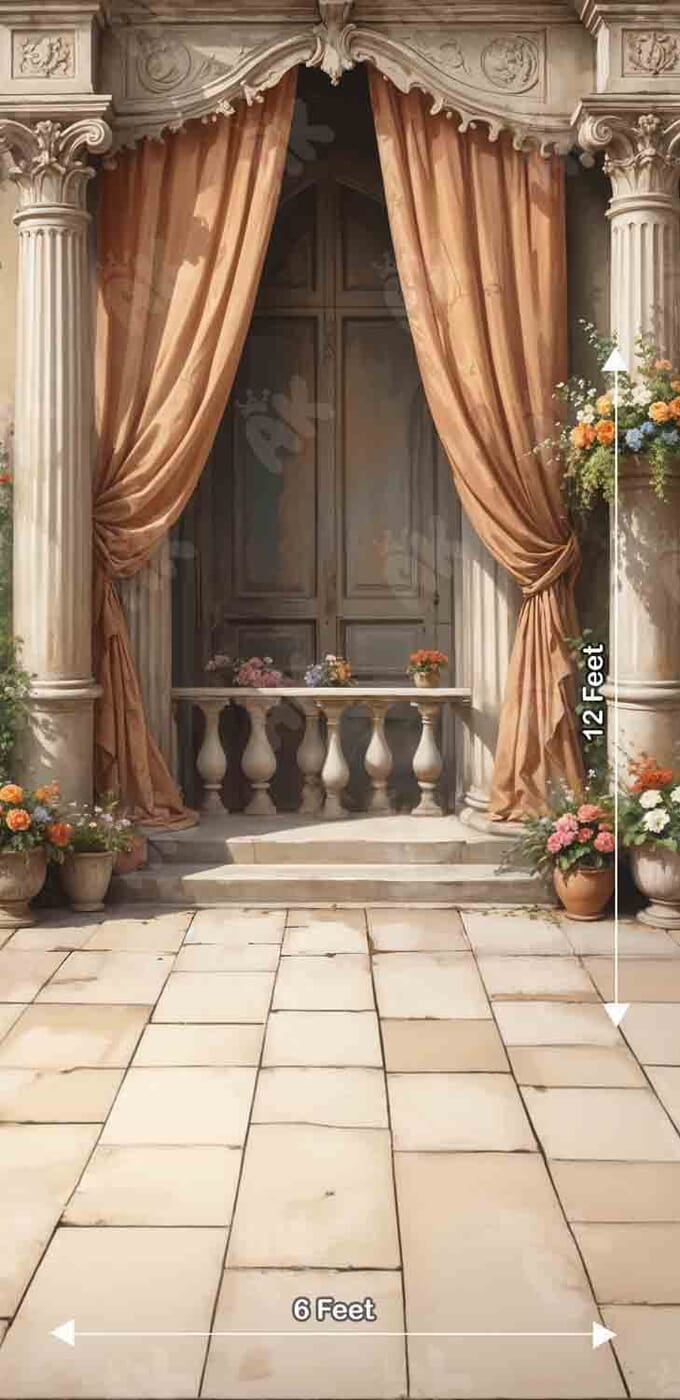 Peachy Balcony View Backdrop – Fabric Portrait & Maternity Studio Prop