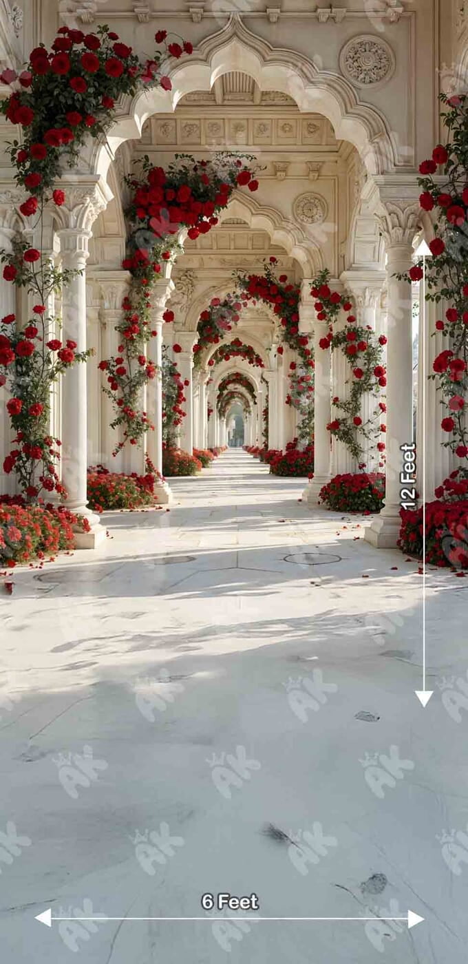 Fabric Portrait Backdrop - Red Rose Arch