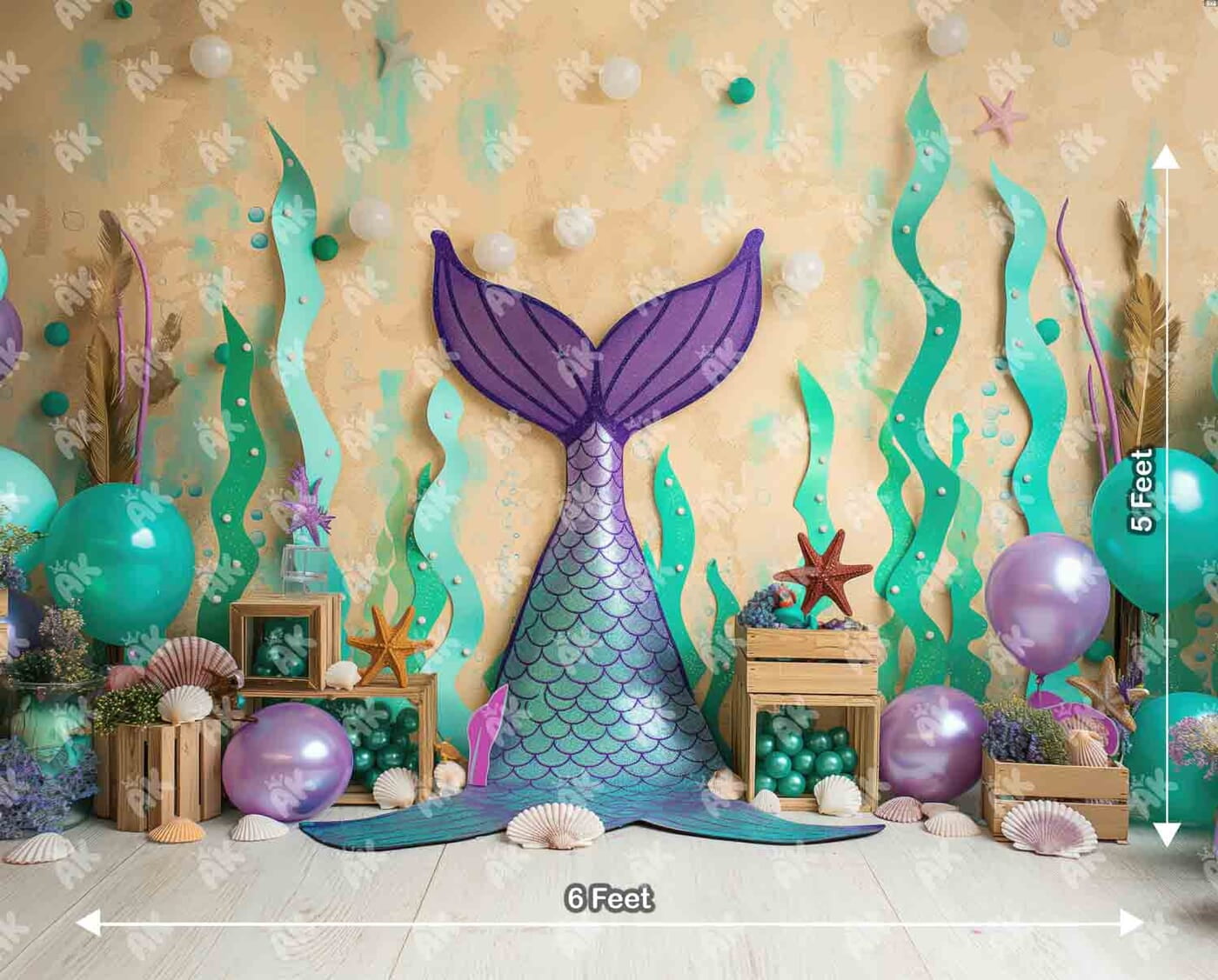 Mermaid Kingdom Backdrop 5×7 ft – Fabric Baby & Toddler Portrait Theme ...