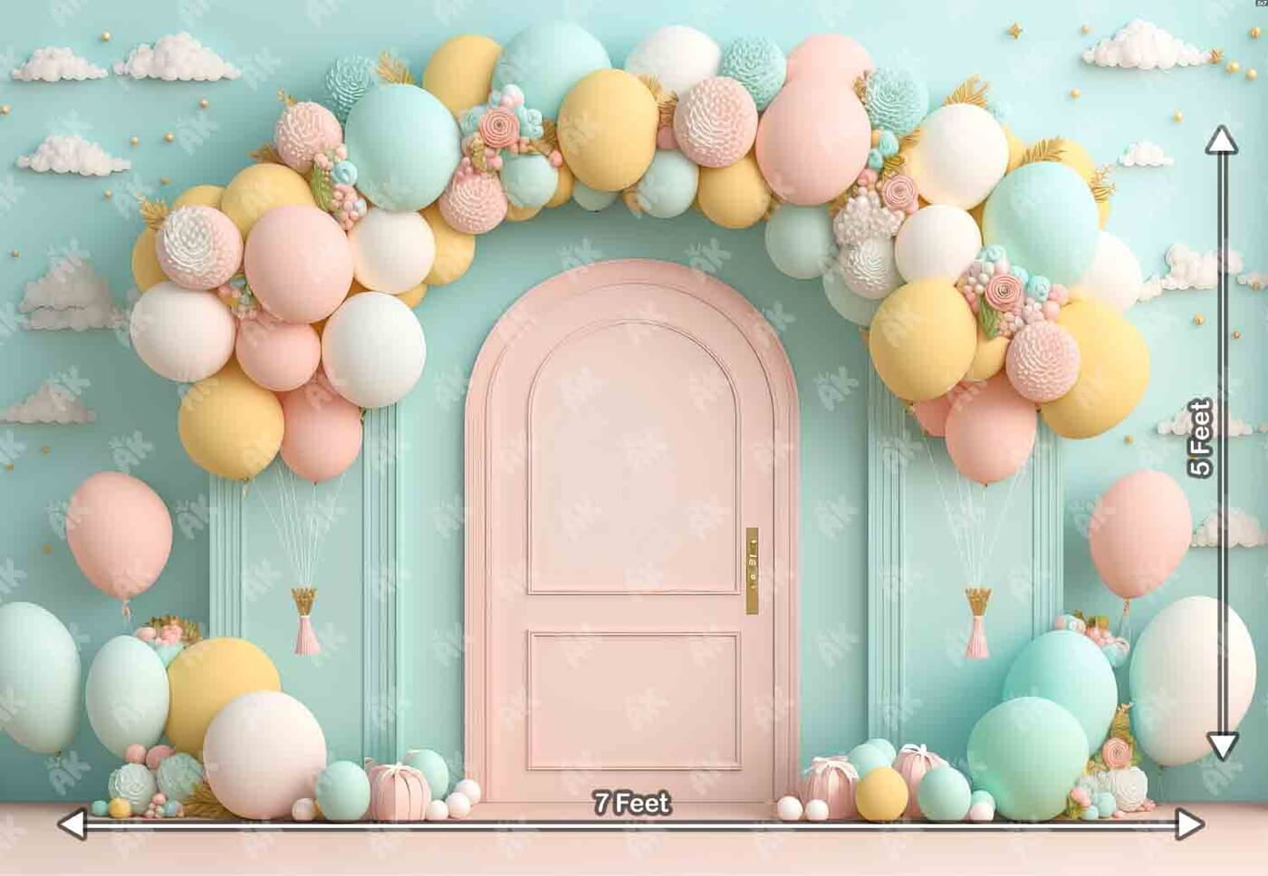 Cloudy Balloon Door 5×7 ft Fabric Backdrop (PRE-ORDER) | Baby & Toddler ...