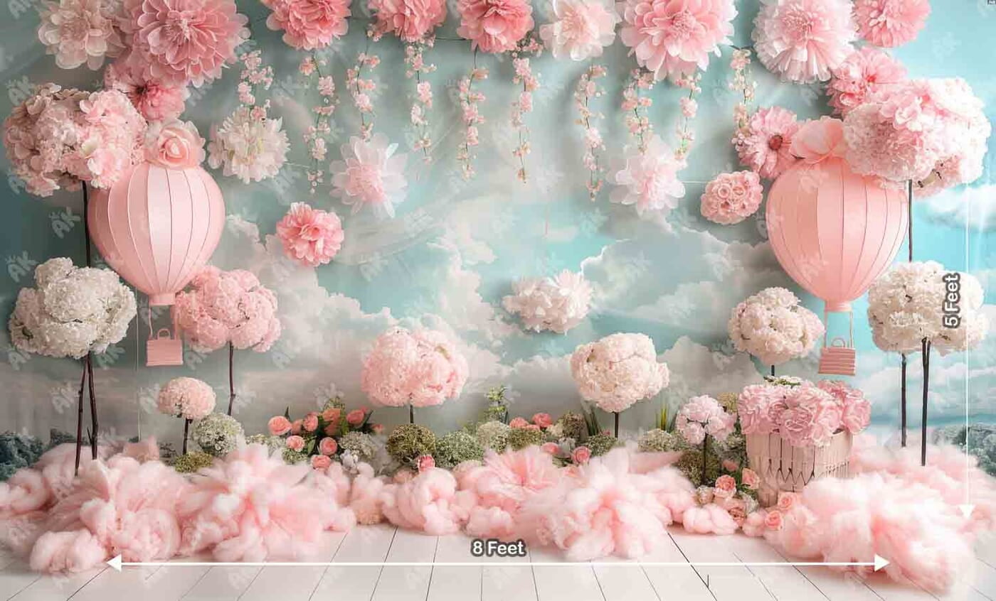 Fabric Baby Backdrop - Pink Balloon Garland
