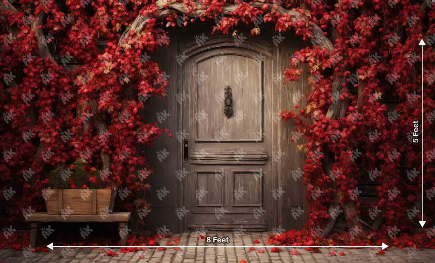 Fabric Baby Backdrop - Red Bloomy Door