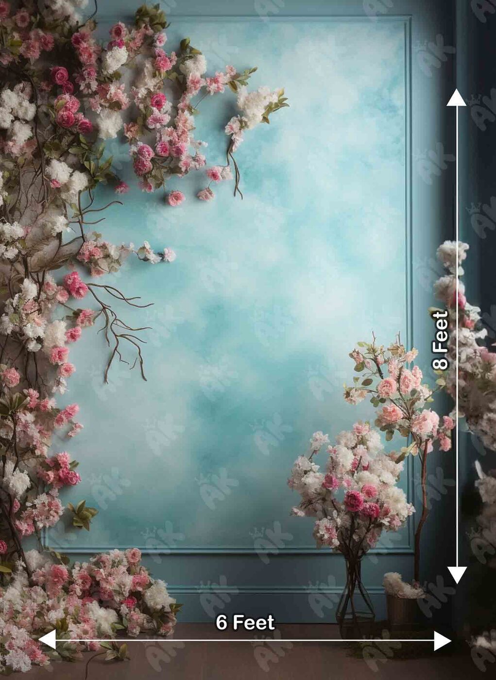 Fabric Portrait Backdrop - Cyan Floral
