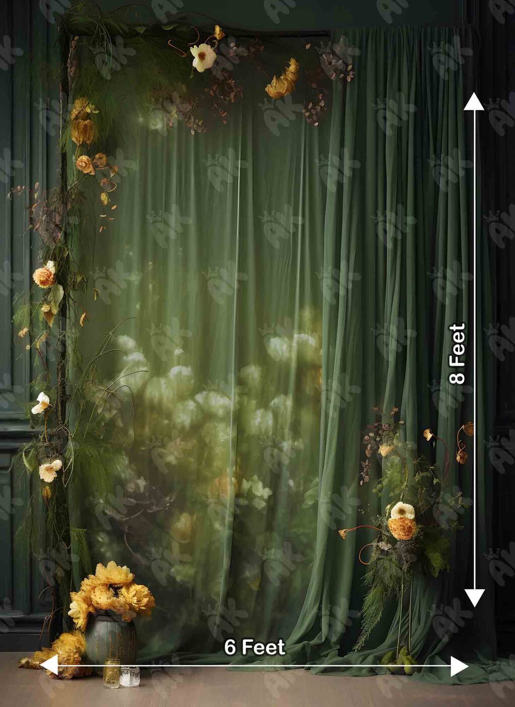 Fabric Portrait Backdrop - Green Drape Floral