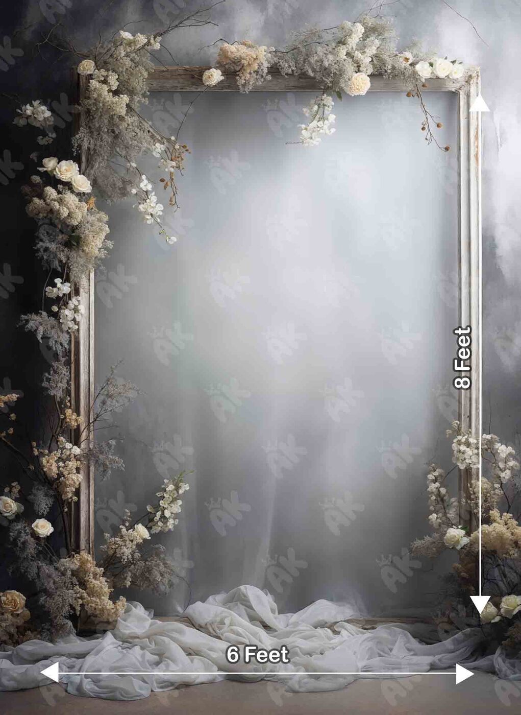 Fabric Portrait Backdrop - Grey Floral Frame