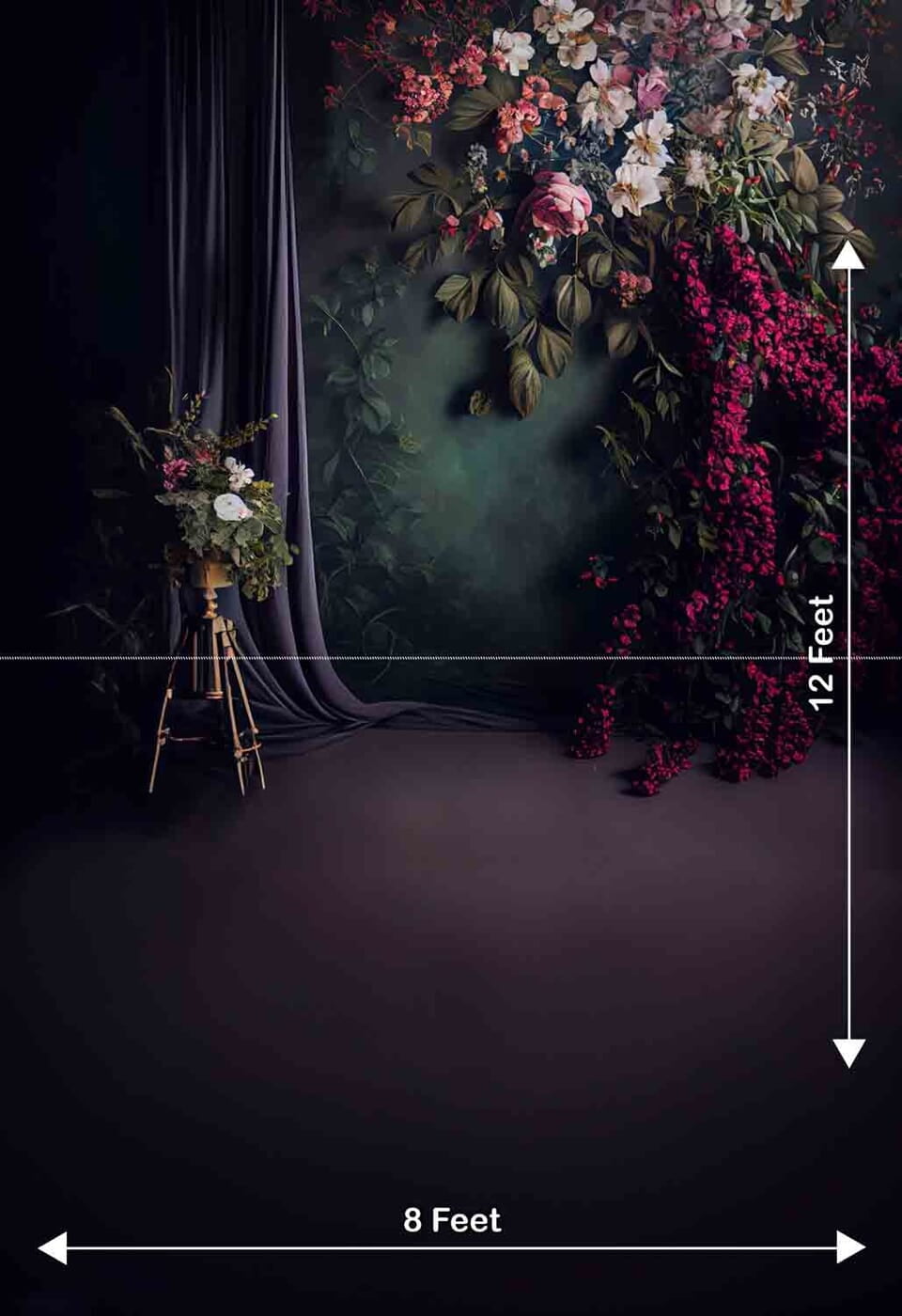 Fabric Portrait Backdrop - Green Floral Curtain