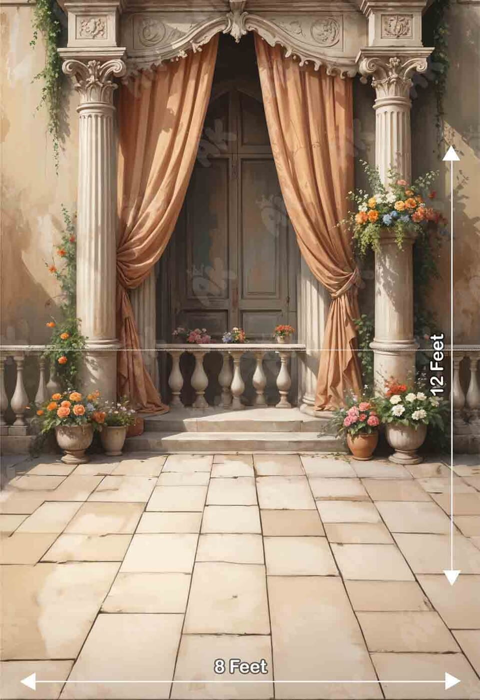 Fabric Portrait Backdrop - Peachy Balcony View