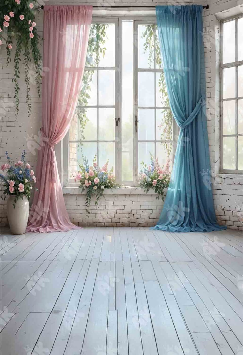 Fabric Portrait Backdrop - Pink Blue Sheer