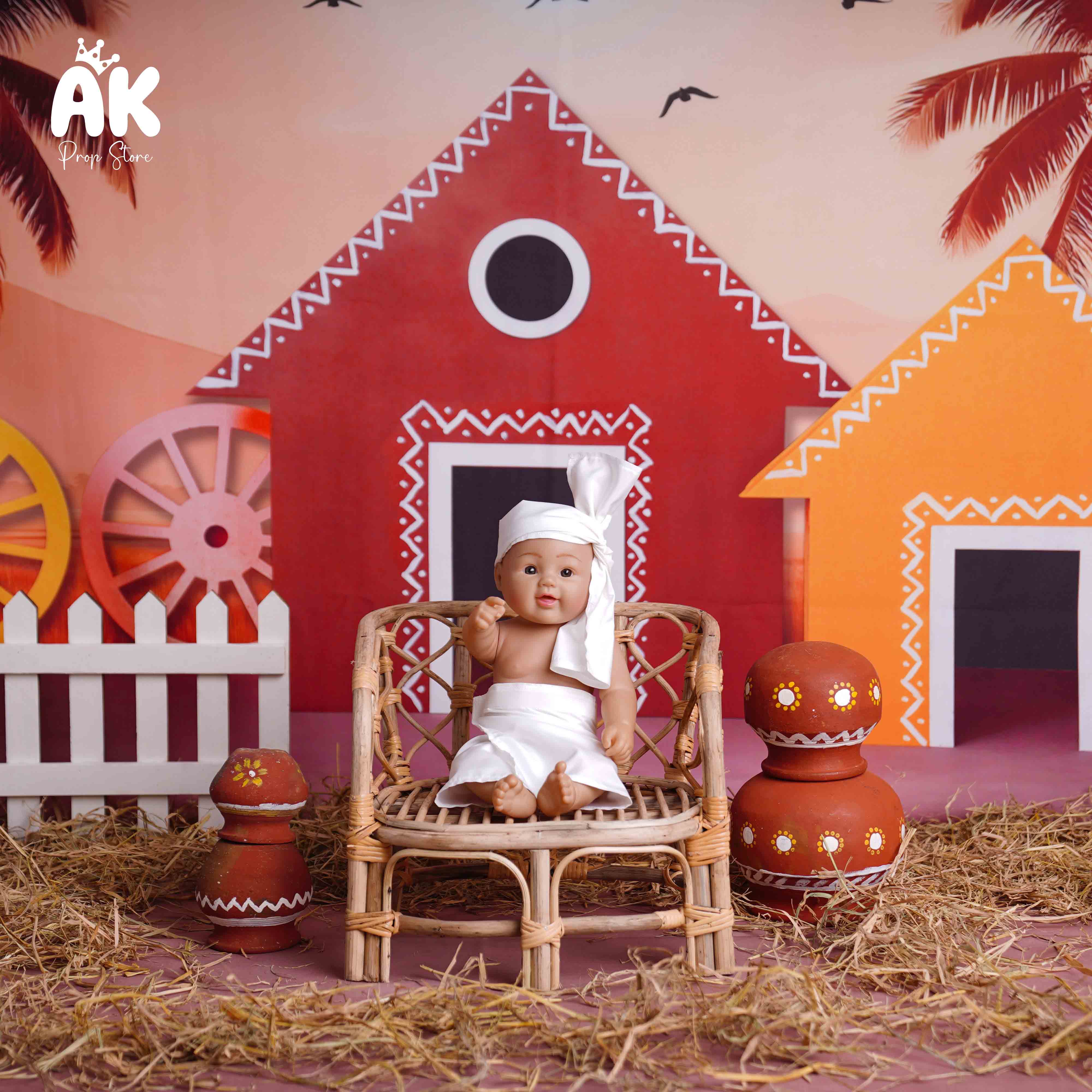 Village House Theme Toddler Photo Prop Set – Traditional Indian Farm Setup