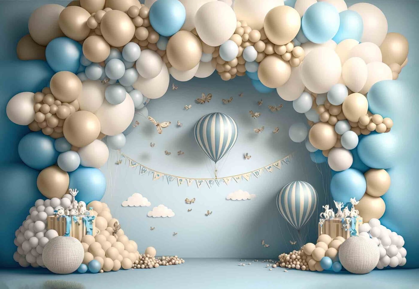 Fabric Baby Backdrop - Hot Air Balloon Garland