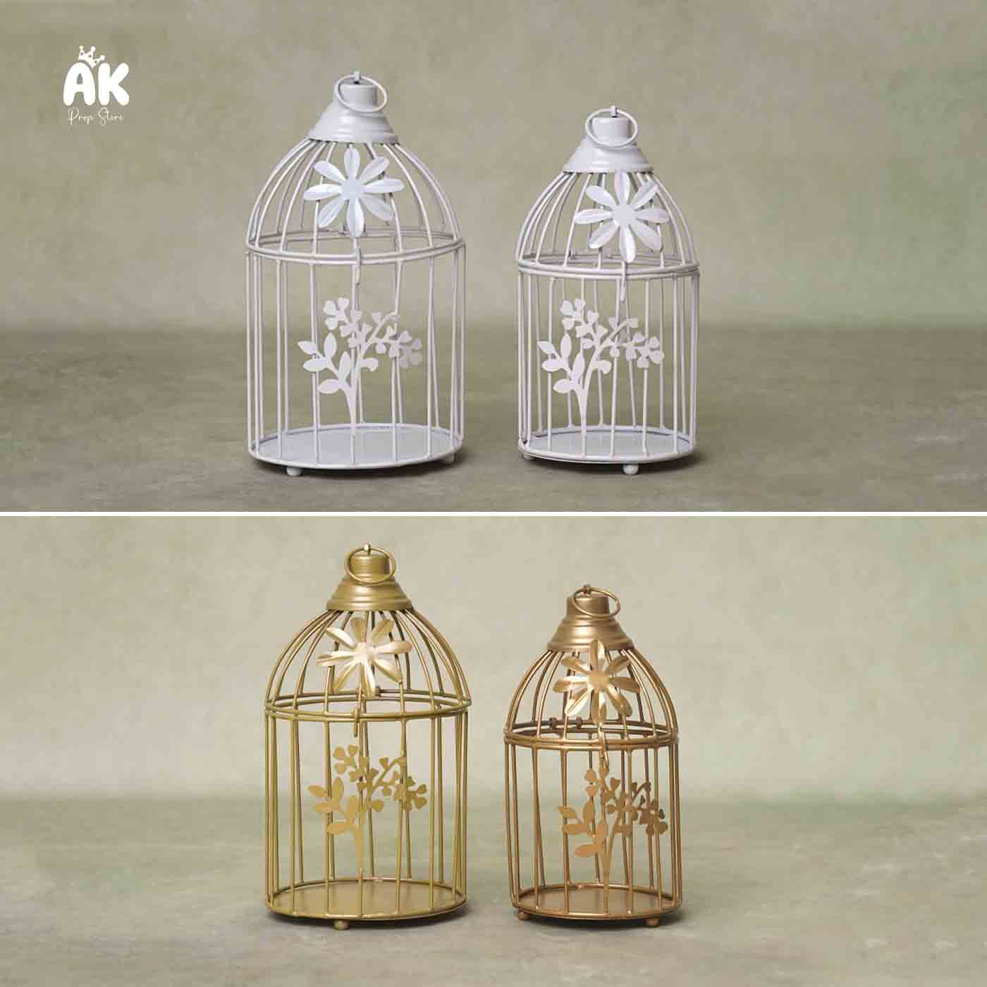 Metal Bird Cage Set – Decorative Photography Filler Props (White/Gold ...