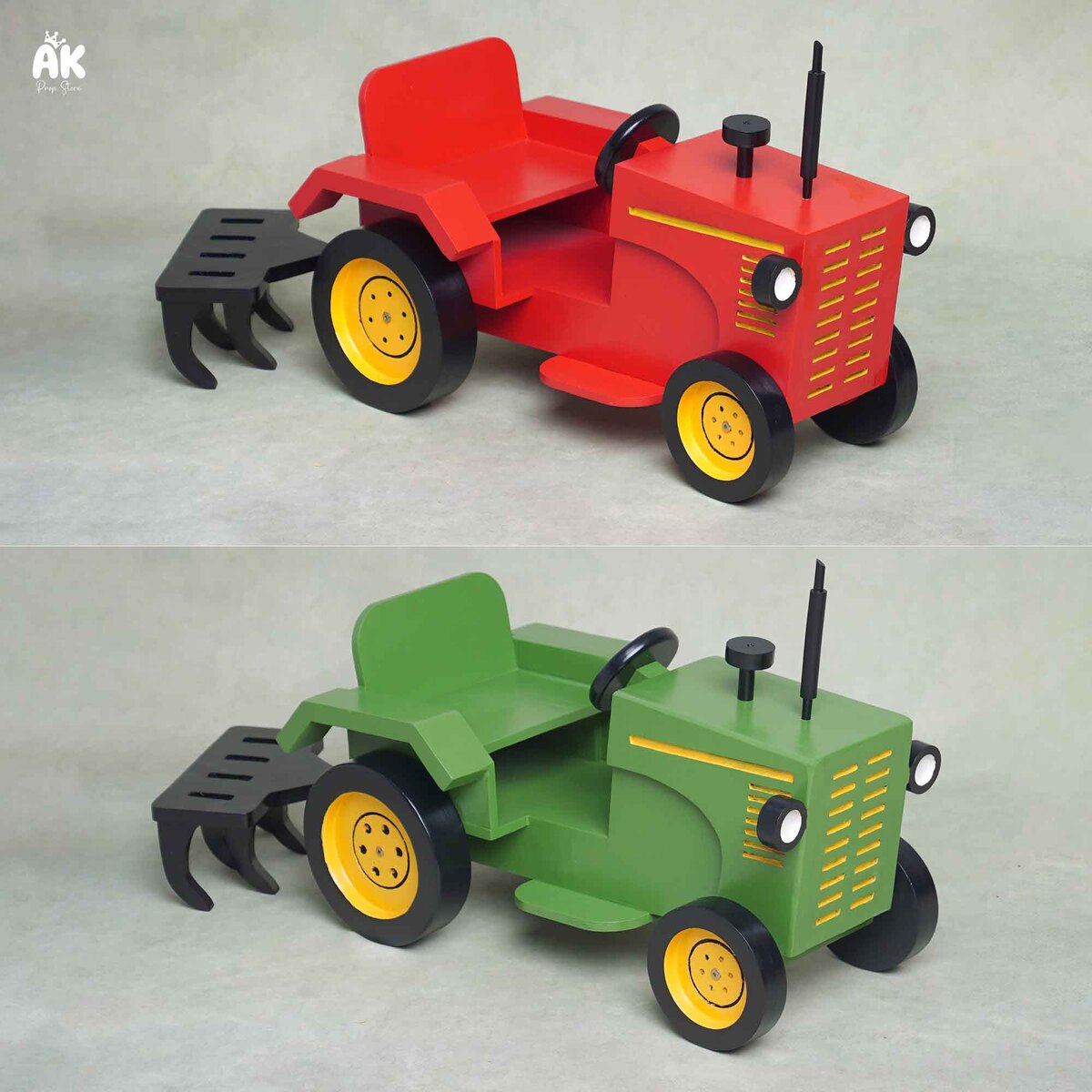 Wooden Tractor with Plough Photography Prop | AK Prop Store