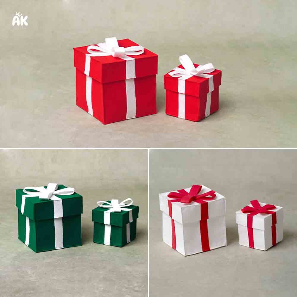 Felt Gift Boxes Set of 2 – Red & Green Photography Props for Christmas ...