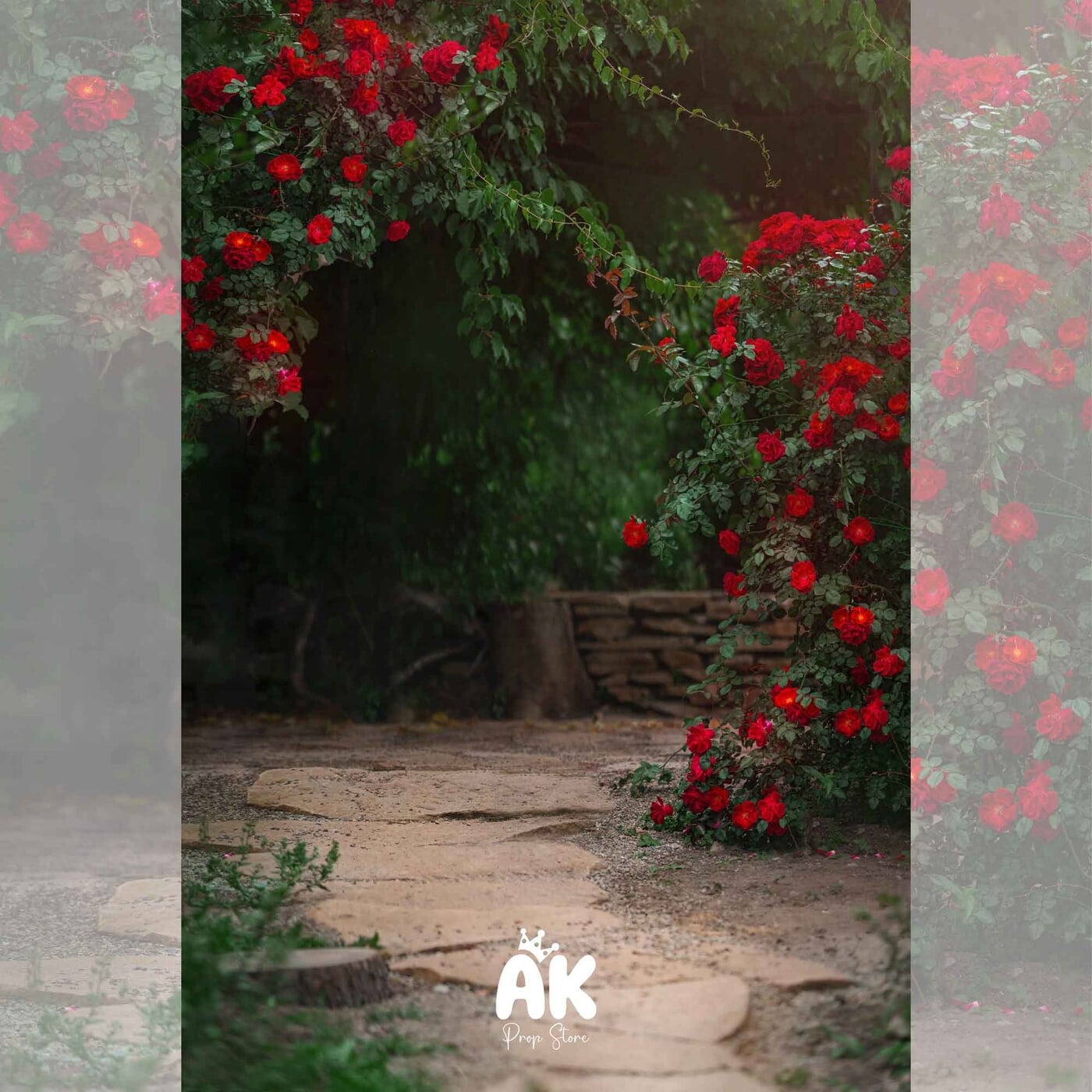 Fabric Portrait Backdrop - Red Rose Garden