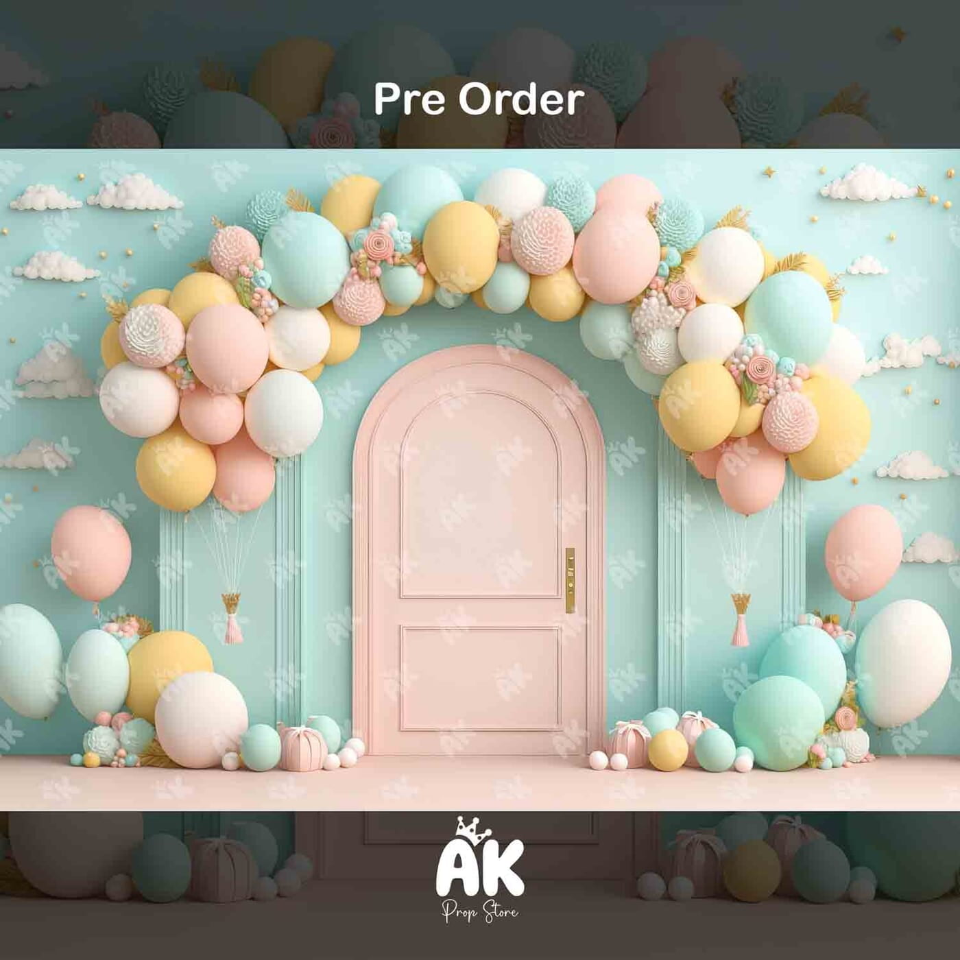 Cloudy Balloon Door 5×7 ft Fabric Backdrop (PRE-ORDER) | Baby & Toddler ...