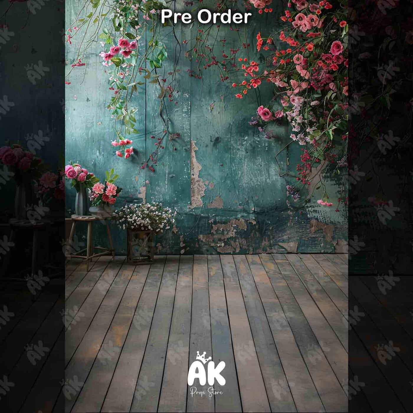 Elegant Floral Wall Fabric Backdrop – Pre-Order Portrait Studio Prop