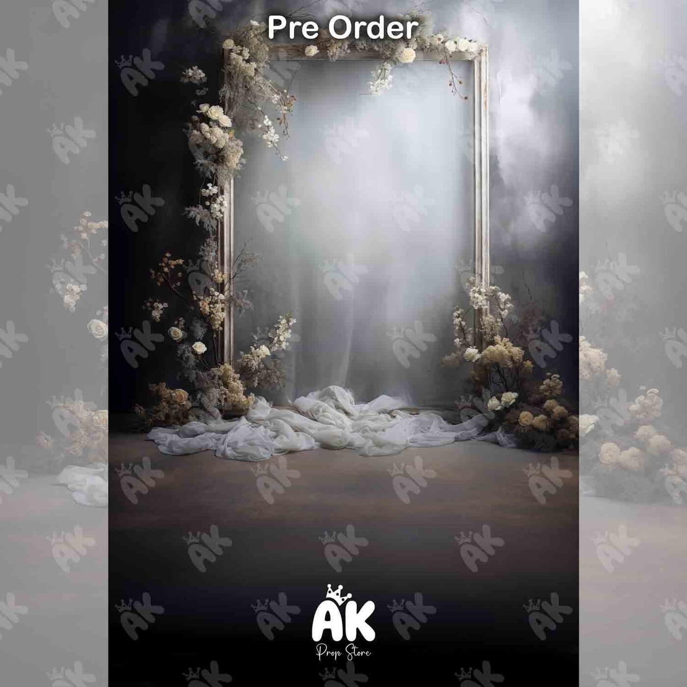 Fabric Portrait Backdrop - Grey Floral Frame