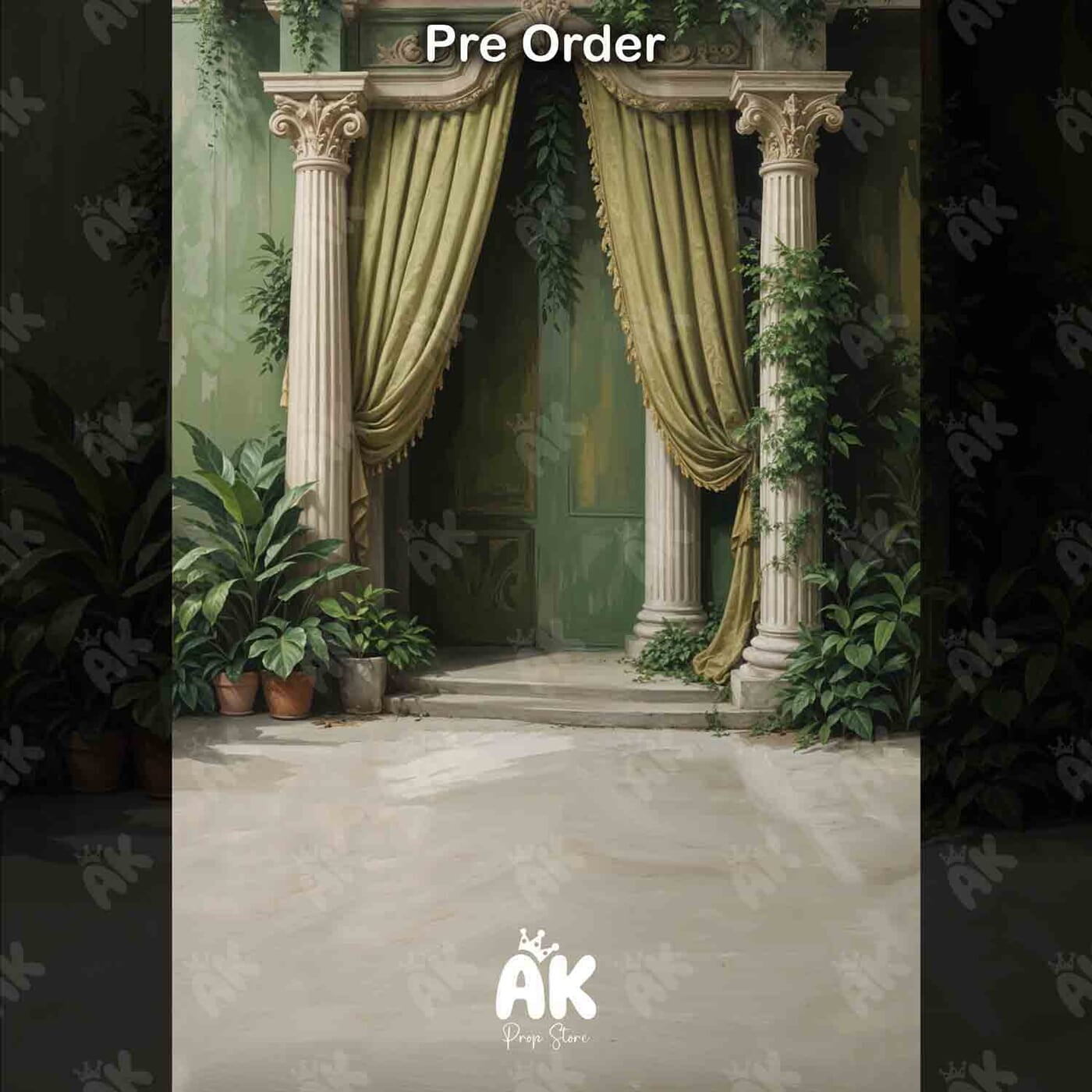 Vintage Green Entry Fabric Portrait Backdrop – Pre-Order Sizes 8×10 ft+ ...