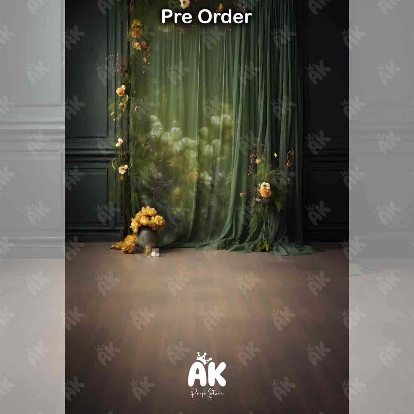 Green Drape Floral Pre-Order Fabric Portrait Backdrop – Elegant Garden ...