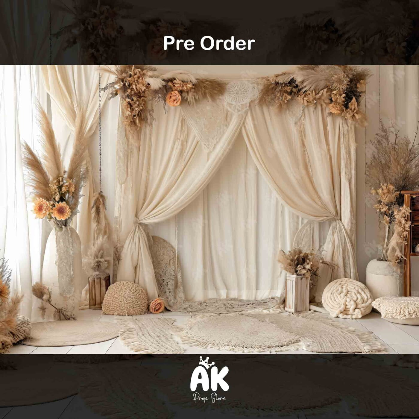 Boho Living Fabric Backdrop – Pre-Order 5×6/5×7/5×8 ft Stylish Studio ...