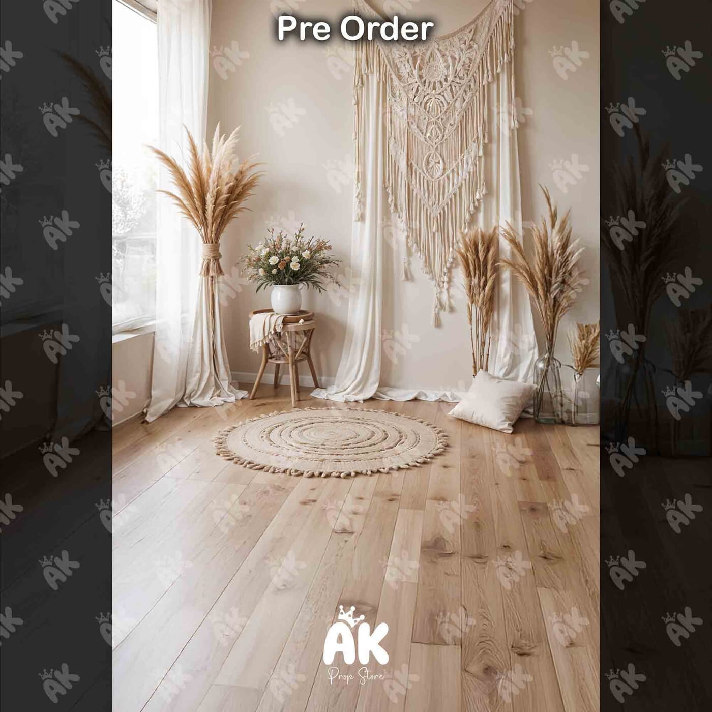 Boho Holiday Fabric Backdrop – Pre-Order 5×7 ft Bohemian Studio Prop | AK Prop Store