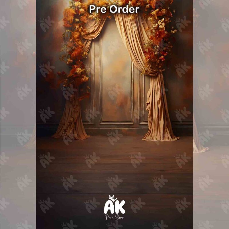 Fabric Portrait Backdrop - Orange Drape Floral