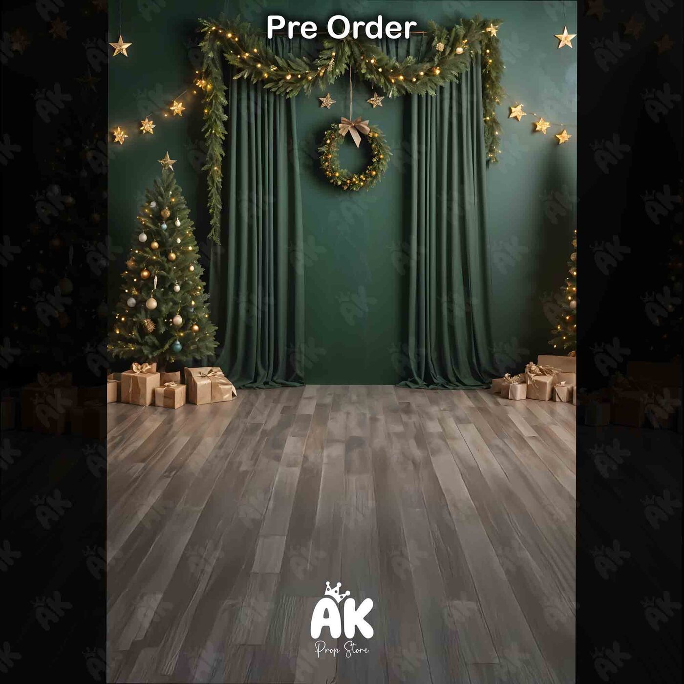 Green Christmas Indoor Portrait Backdrop – Pre-Order Fabric Holiday ...