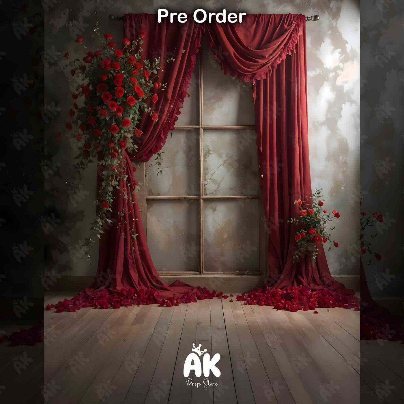 Red Rose Window Fabric Portrait Backdrop – Pre-Order Sizes 8×10/8×12/10 ...