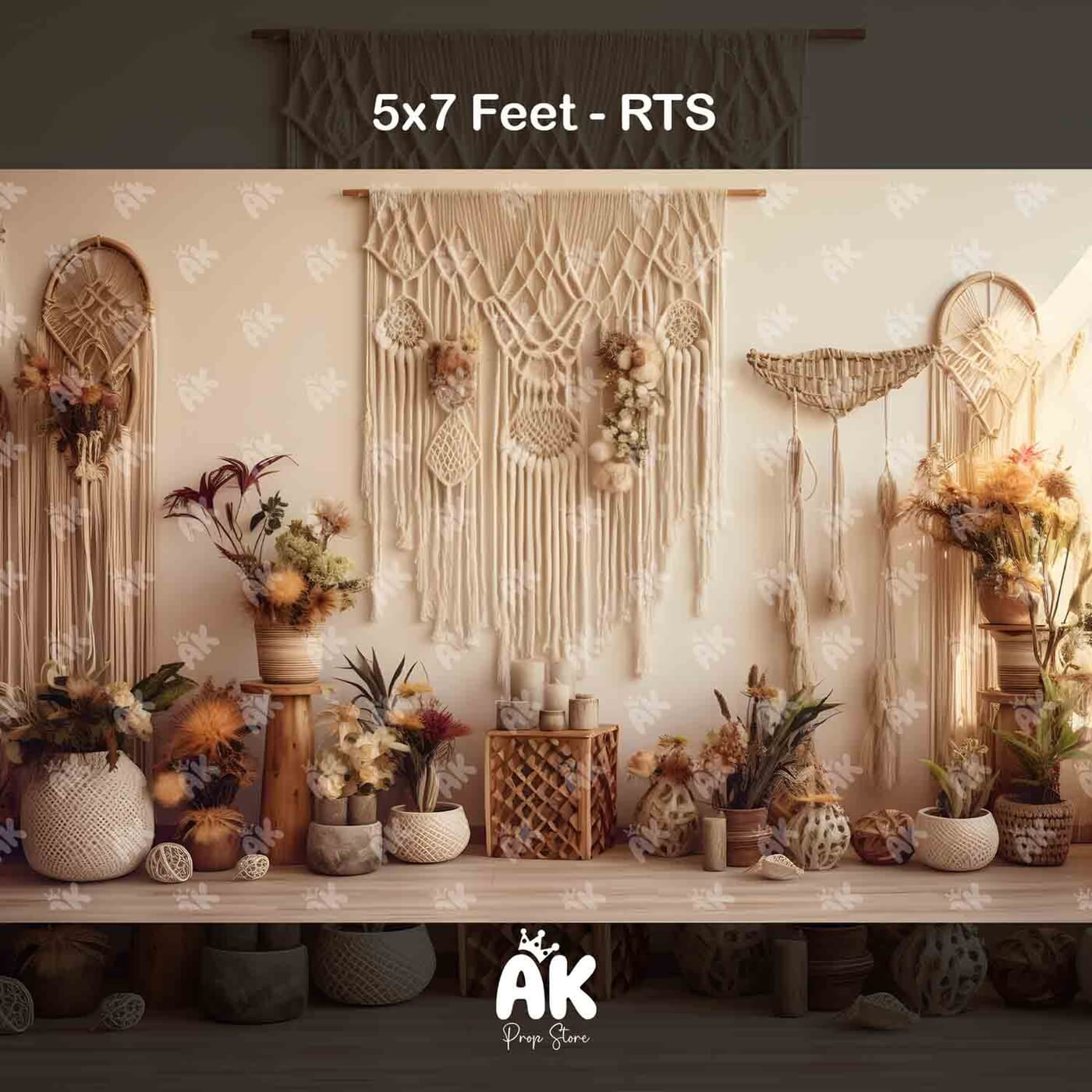 Boho Corner 5×7 ft Fabric Backdrop – Ready-to-Ship Bohemian Studio Prop | AK Prop Store