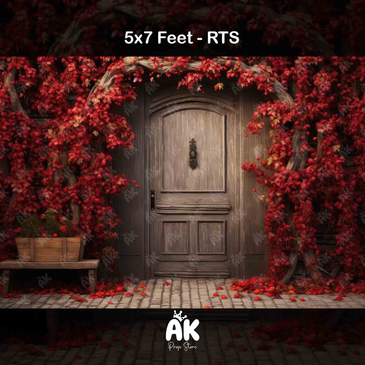 Red Bloomy Door Fabric Backdrop – 5×7 ft Baby & Toddler Portrait Background