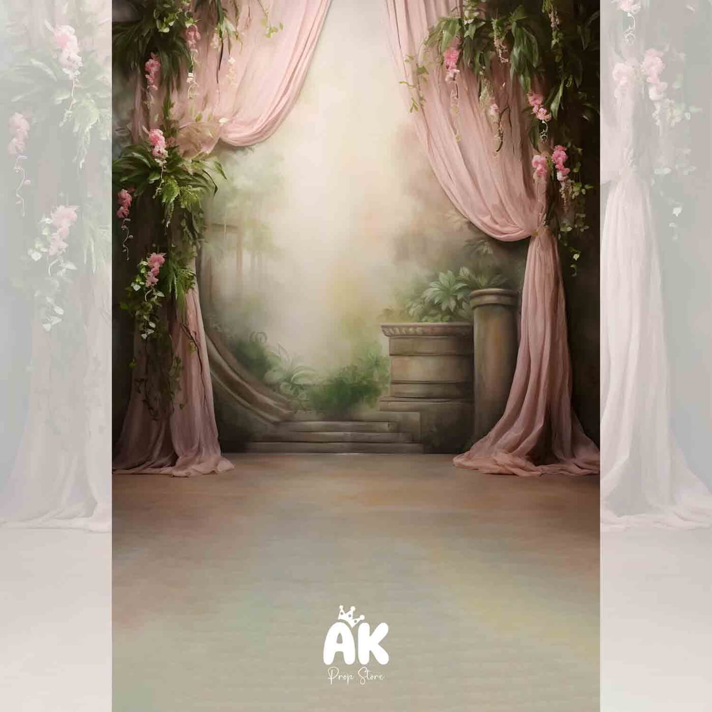 Pink Porch View Fabric Backdrop – Ready-to-Ship Portrait Background for ...